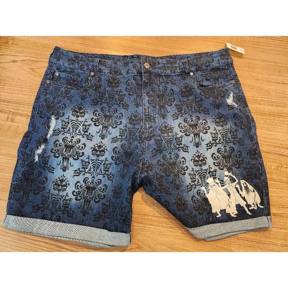 Disney | Shorts | Disney Parks Haunted Mansion Shorts Denim All Over ...